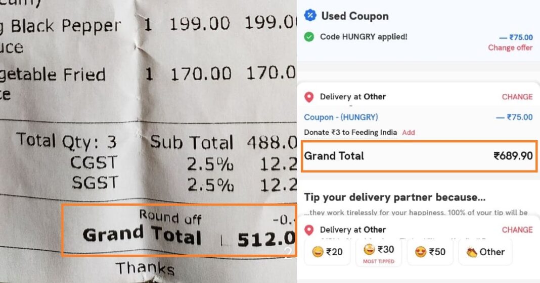 A Customer Compares His Zomato Food Bill With Offline Order, The ...